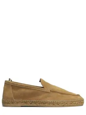 CastaÑer Leather Espadrille Flats With Heel Pull-tab And Braided Raffia Sole - Marrone