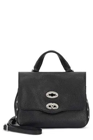 ZANELLATO Postman Baby Handbag In Hammered Leather Adjustable Strap - Black