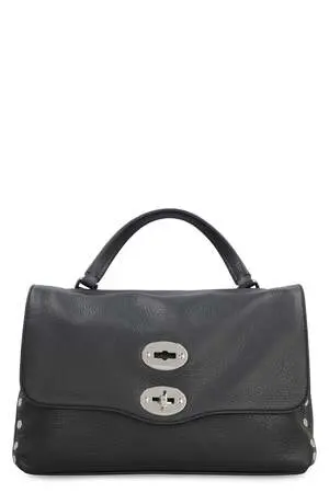 ZANELLATO Postman S Grainy Calf Leather Handbag With Studded Flap And Crossbody Strap - Black