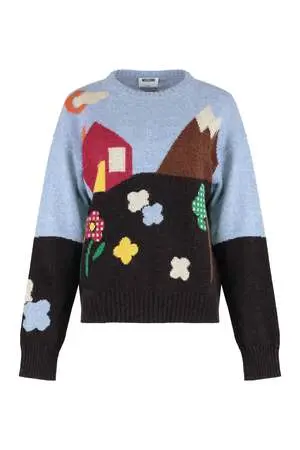 Moschino Ribbed Virgin Wool Crew-neck Sweater - Multicolor