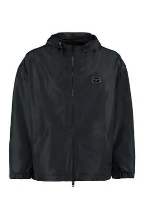 Dolce & Gabbana Technical Fabric Hooded Jacket With Adjustable Drawstring Hem - Black