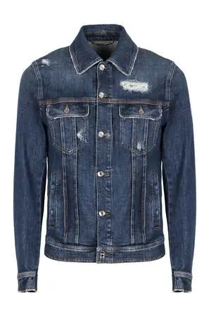 Dolce & Gabbana Destroyed Jacket With Two Buttoned Flap Pockets - Denim