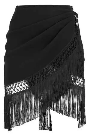 LES FILLES D'EVA Asymmetric Mini Skirt With Fringed Hem - Black