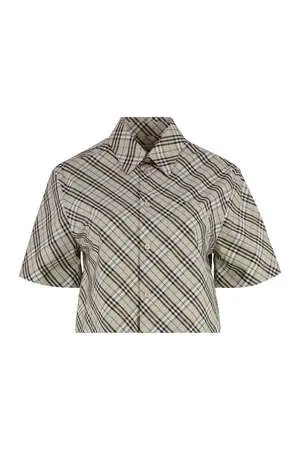 Burberry Checkered Cropped Cotton Shirt With Front Pocket - Grey