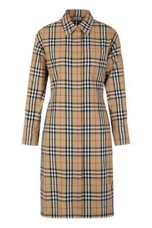 Burberry Chiffon Check Long-sleeve Dress - Beige