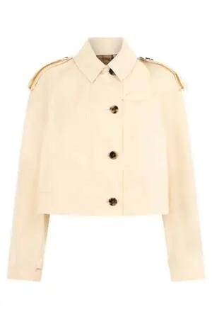 Burberry Cropped Cotton Jacket With Button Front And Straps - Panna