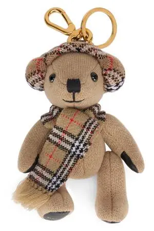 Burberry Mini Teddy Handbag Charm In Wool And Cashmere - Multicolor