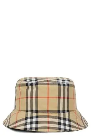 Burberry Checkered Cotton Bucket Hat - Beige