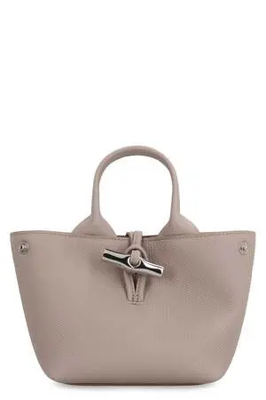 Longchamp Le Roseau Xs Grainy Leather Mini Handbag With Antler Fastening - Grey