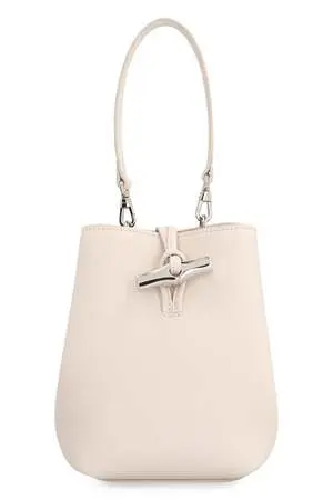 Longchamp Le Roseau Xs Grainy Leather Mini Bucket Handbag With Adjustable Strap - Ivory