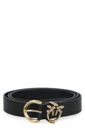 Pinko Logo Buckle Leather Belt - Black