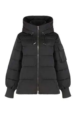 Pinko Hooded Short Padded Down Jacket With Adjustable Drawstring Hem - Black