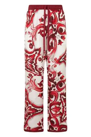 Dolce & Gabbana Majolica Print Silk Trousers - Red
