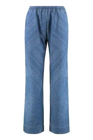 Pinko Printed Cotton Trousers With Side Pockets - Denim