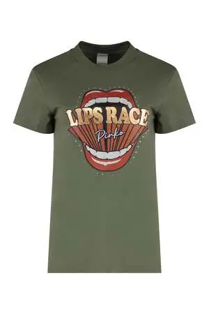 Pinko Rhinestone Embellished Graphic Print Cotton Crewneck T-shirt