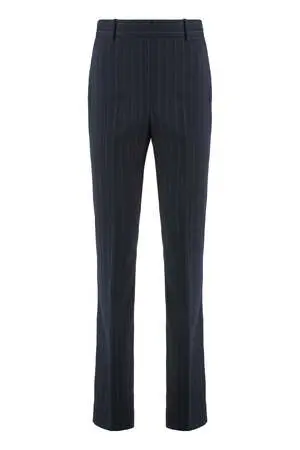 Pinko Chalk-striped Wool-blend Straight-leg Trousers - Blue
