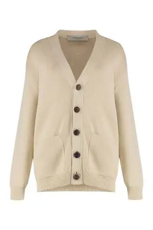 GOLDEN GOOSE Cotton Cardigan With V-neck, Button Front & Front Pockets - Beige
