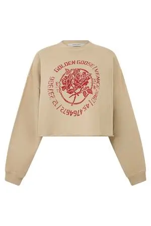 GOLDEN GOOSE Cropped Cotton Sweatshirt With Logo Print