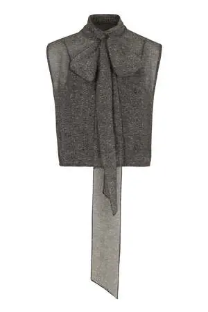 Gucci Silk Georgette Sleeveless Top With Floor-length Bow And Buttoned Print