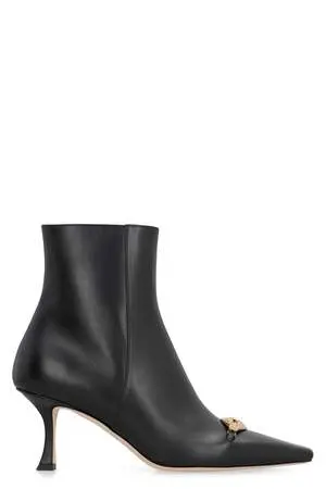 JIMMY CHOO Pointed Toe Leather Ankle Boots With Side Zip