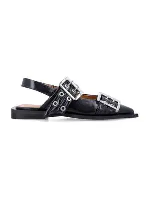 GANNI Feminine Buckle Ballerinas - Black