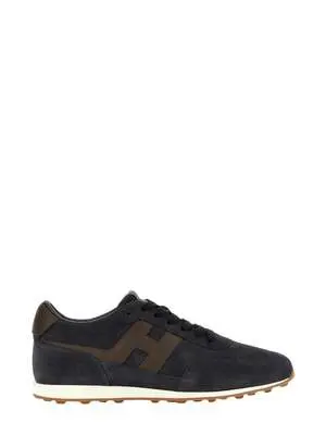 Hogan Suede And Leather Court Sneakers - Navy