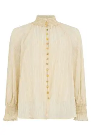 Zimmermann Cotton-silk High Collar Button-front Blouse