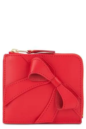 Comme Des Garçons Leather Wallet With Bow Detail, Zipper Closure & Cardholder - Red