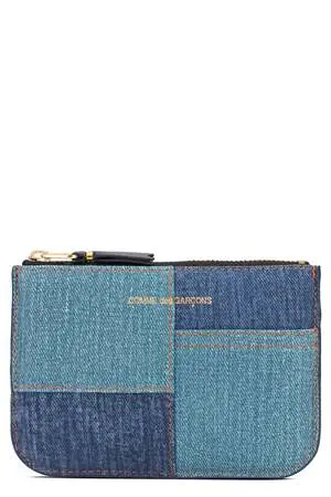 Comme Des Garçons Patchwork Leather Wallet With Geometric Panel Design - Denim