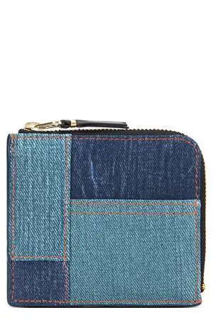 Comme Des Garçons Compact Mini Zip Wallet With Patchwork Effect - Denim
