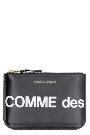 Comme Des Garçons Mini Leather Pouch Handbag With Logo Detail And Top Zip - Black