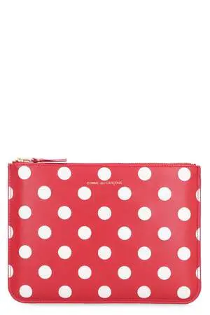 Comme Des Garçons Polka-dot Leather Mini Flat Pouch Handbag With Top Zip - Red