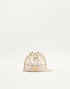 Valentino Garavani Mini Vlogo Signature Bucket Handbag In Nappa Leather - Lightivory