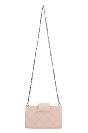 Tory Burch Mini Quilted Leather Wallet On Chain With Magnetic Flap & Zip Closure