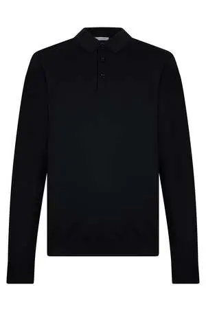 PAOLO PECORA Knit Long-sleeve Polo With Button-front Collar