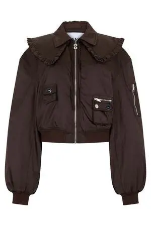 GANNI Bomber Jacket In Nylon Duchess - Brown