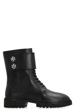 Tory Burch Leather Ankle Boots With Lug Sole And Turnlock Detail