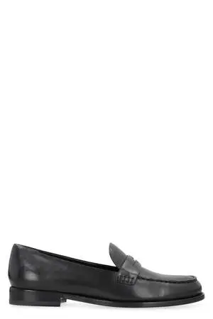 Tory Burch Leather Moccasin Loafers For With Rounded Toe - Black