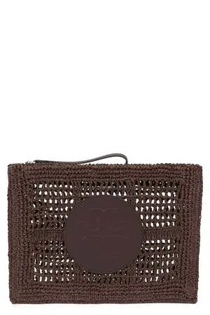 Tory Burch Ella Crochet Straw Purse With Handle - Brown
