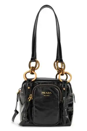Prada Dangle Mini Calf Leather Handbag With Gold-plated Hardware - Black
