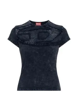 DIESEL® Cotton-blend Crew Neck T-shirt With Front Logo - Blu