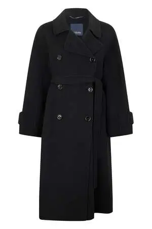 Max Mara Long Virgin Wool Double-breasted Coat With Belt - Black