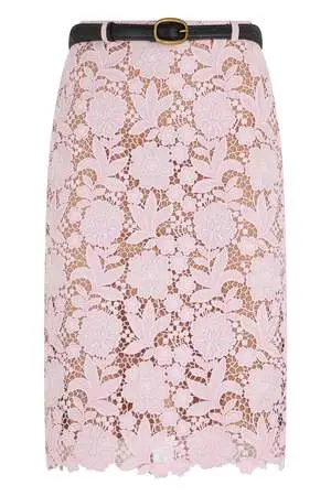 SELF-PORTRAIT Floral Lace Midi Skirt With Contrast Waistband