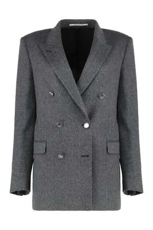 0205 TAGLIATORE Tagliatore Double-breasted Herringbone Wool-blend Jacket With Lance Lapels - Grey