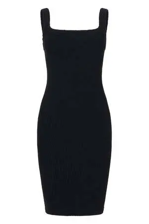 Hunza G Sleek Midi Dress With Square Neckline - Black