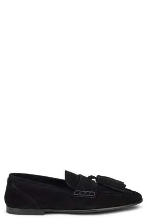 Dolce & Gabbana Ariosto Suede Moccasin Slipper With Fringed Detail - Black