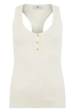 Elisabetta Franchi Ribbed Deep V-neck Button Tank Top