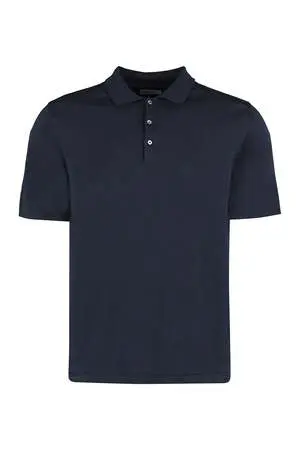 THE ALPHABET The Cotton Knit Polo Shirt With Side Slit Hemline - Blue