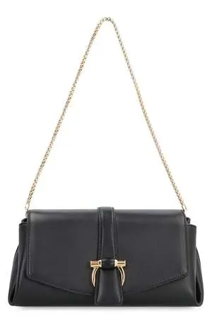 FERRAGAMO 26 Cm Mini Calf Leather Crossbody Handbag With Removable Chain Strap - Black