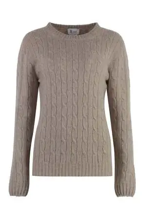 THE ALPHABET Cashmere & Silk Blend Cable-knit Crewneck Sweater - Beige